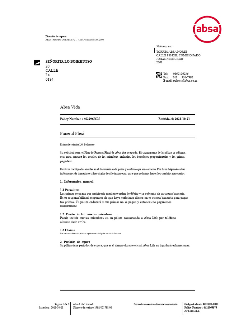Seguro de Vida ABSA | PDF | Póliza de seguros | Bancario
