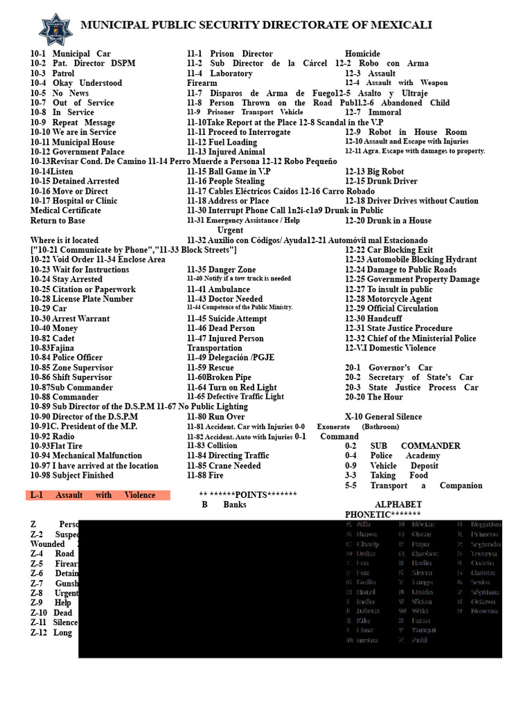Mexicali Municipal Security Codes Guide | PDF | Traffic Collision | Crimes