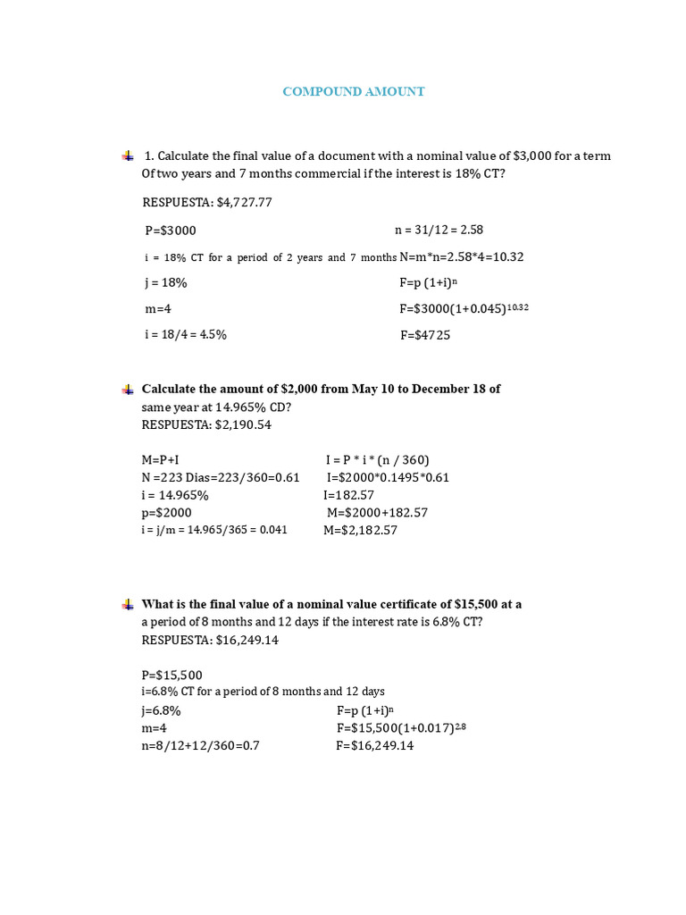 Compound Interest Calculations and Scenarios | PDF | Interest ...