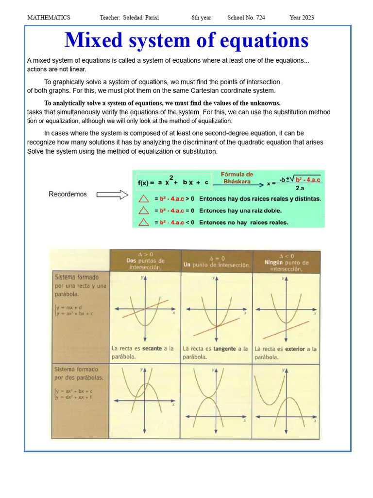 Mixed System of Equations. | PDF | Equations | Quadratic Equation