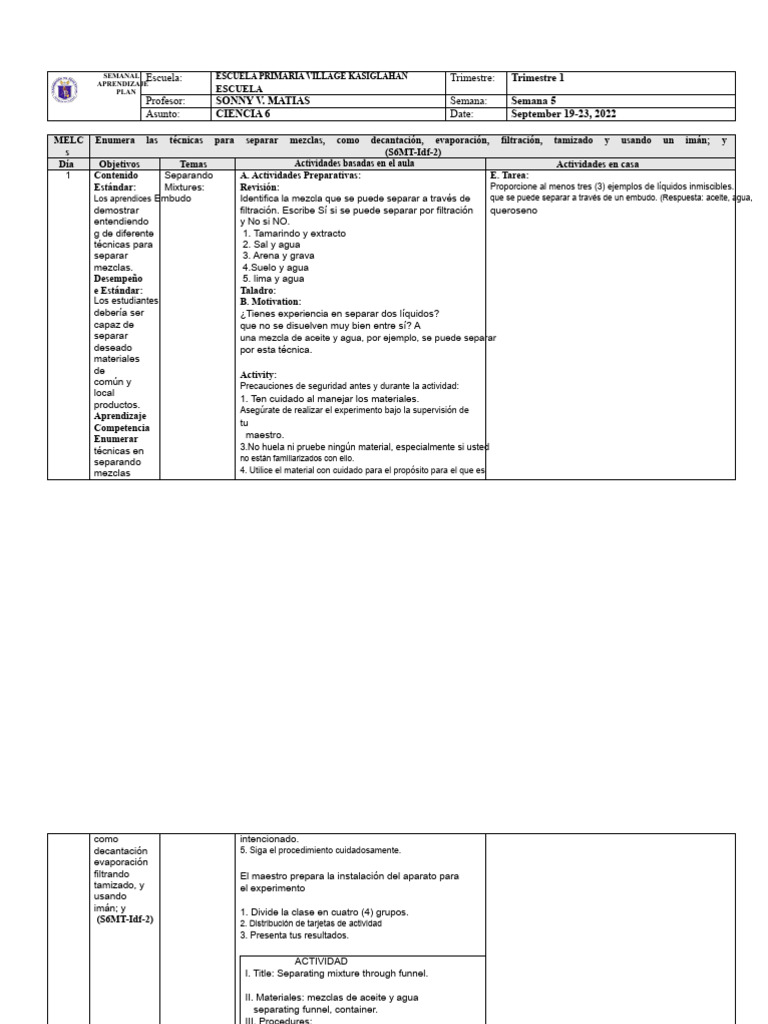 WLP - Ciencia 6-Semana 5 - Separando Mezclas | PDF | Magnetismo | Centrífugo