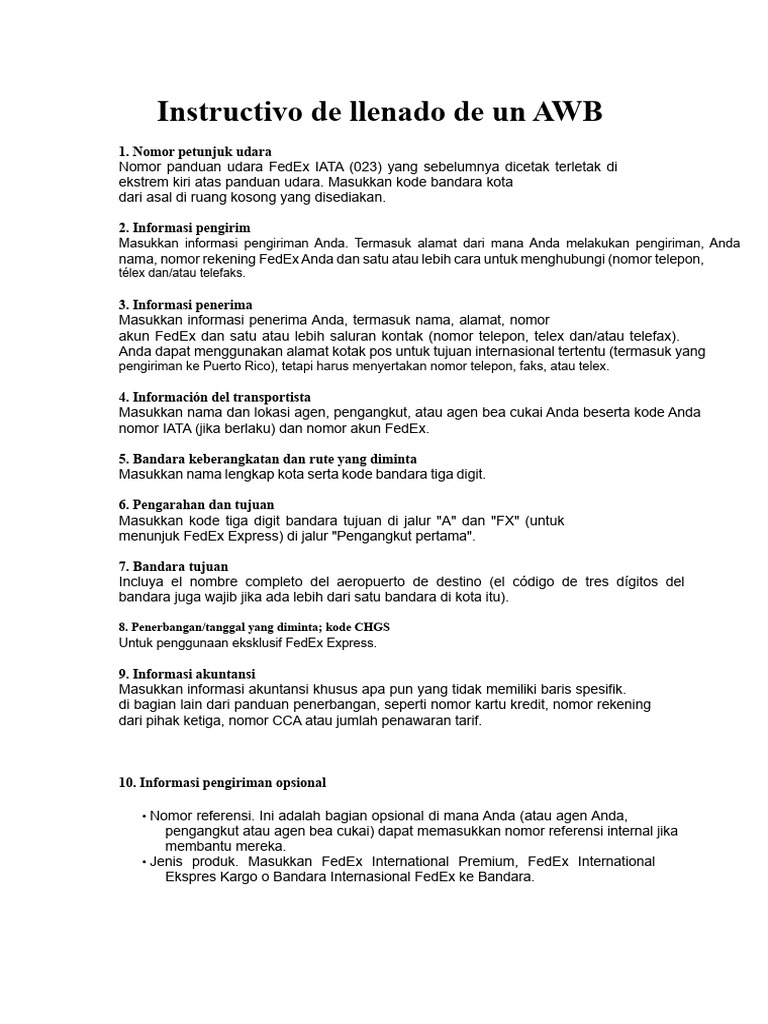 Instruksi Pengisian AWB | PDF