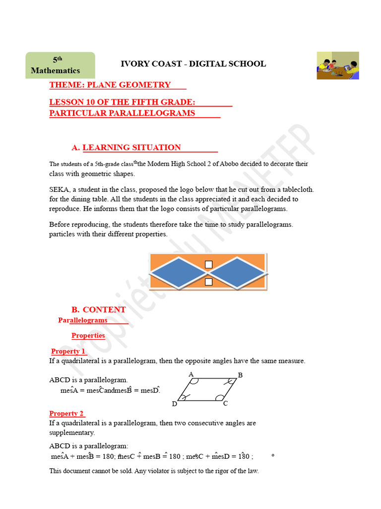 5th Grade Plane Geometry: Parallelograms | PDF | Rectangle | Area