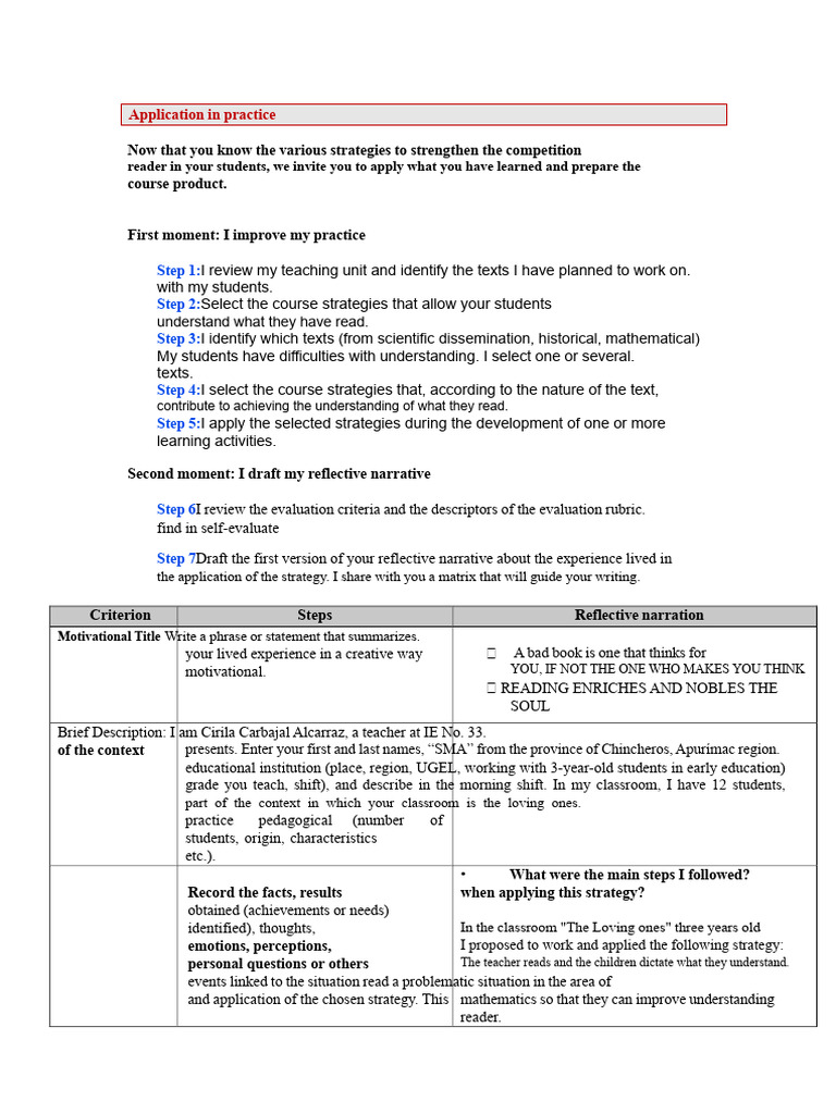 REFLECTIVE NARRATION OF COURSE 3 | PDF | Reading Comprehension | Knowledge