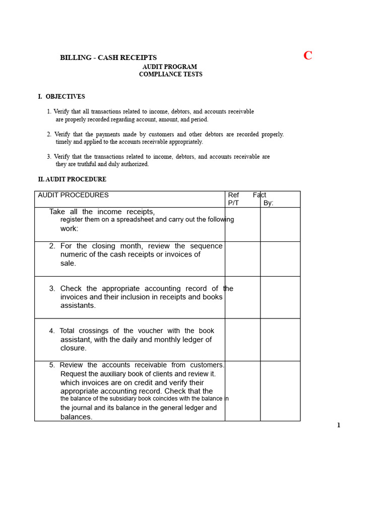 Cash Receipts Audit Program Guide | PDF