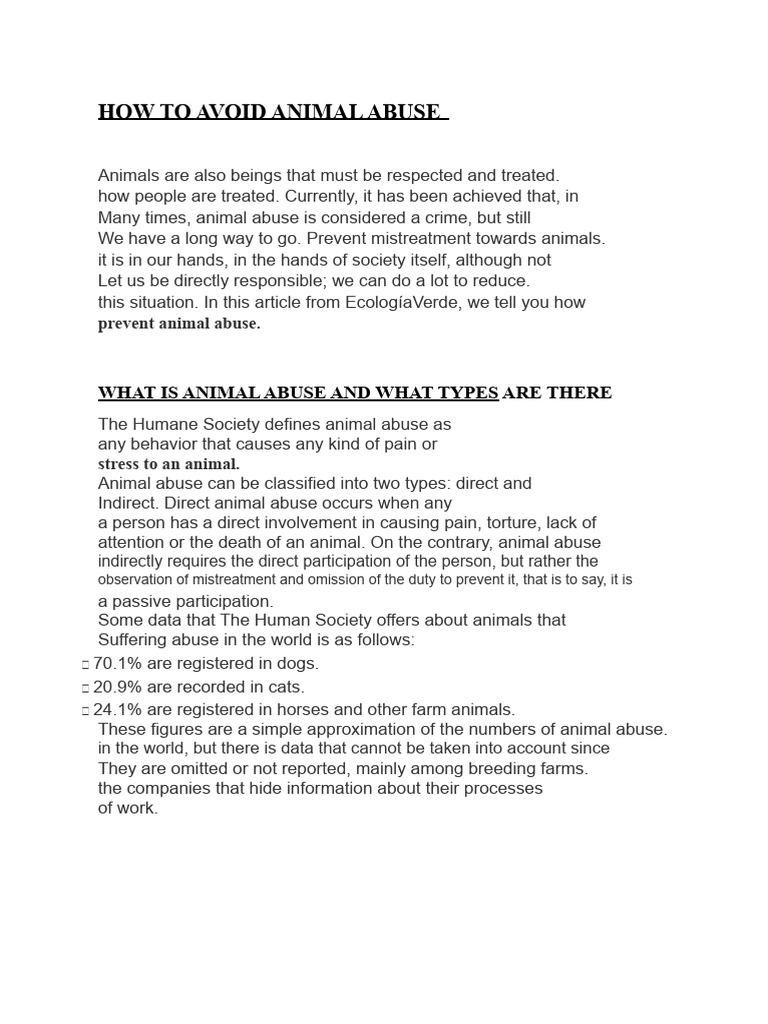 How To Avoid Animal Abuse | PDF | Cruelty To Animals | Pet