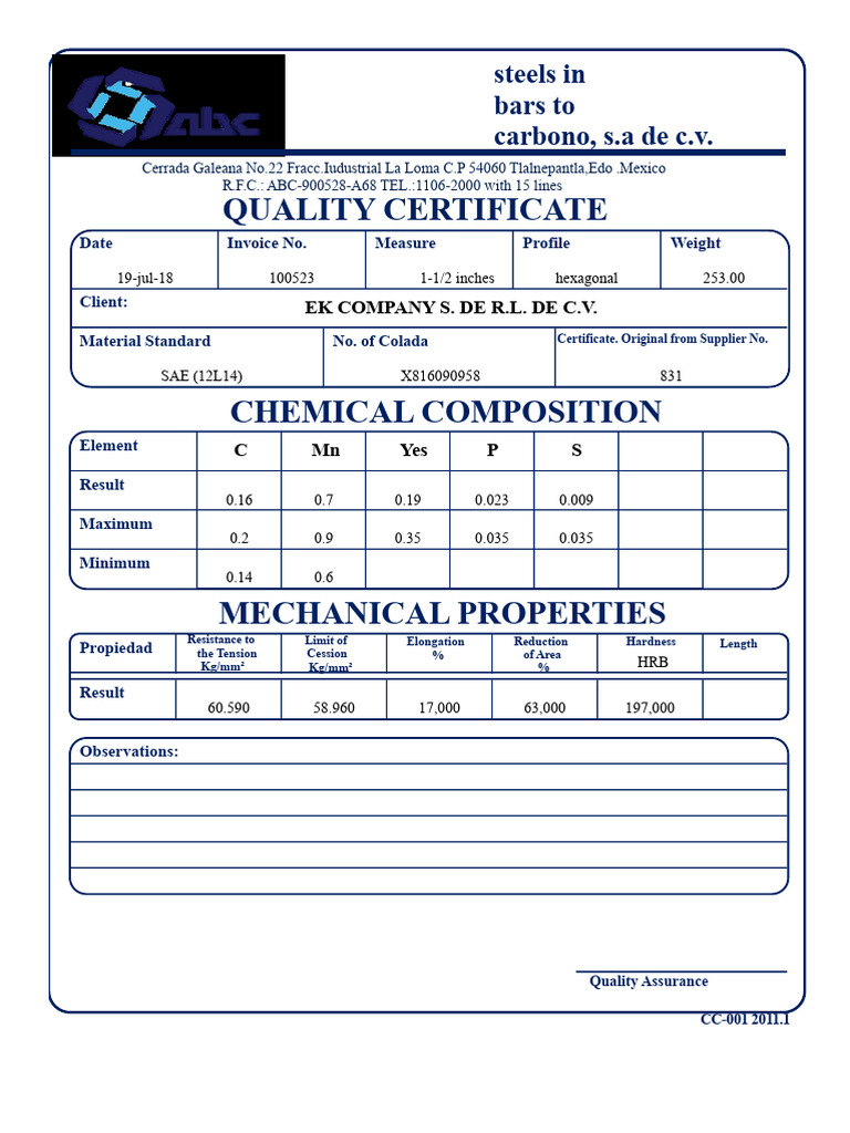 Quality Certificate | PDF