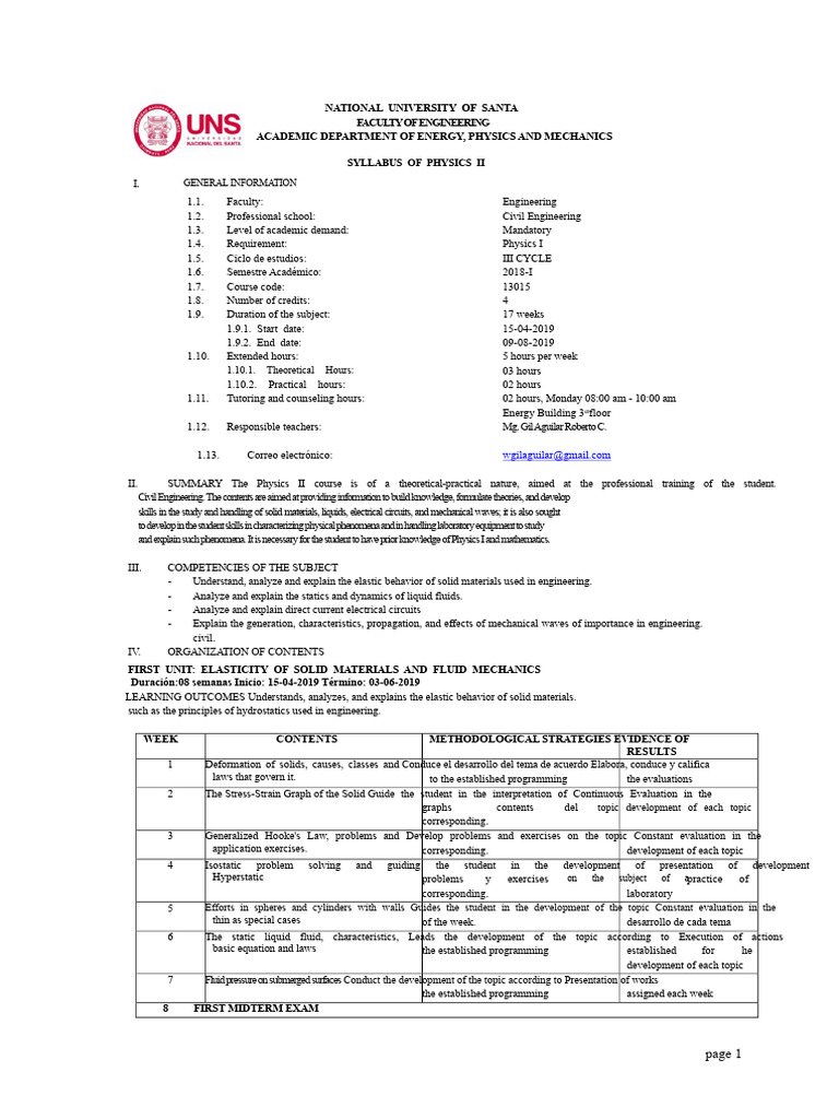 Syllabus Physics II | PDF | Waves | Engineering