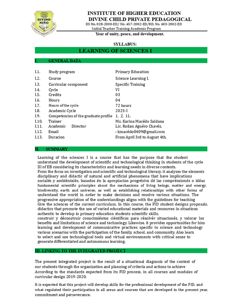 Initial Teacher Training Syllabus: Sciences I | PDF | Knowledge ...