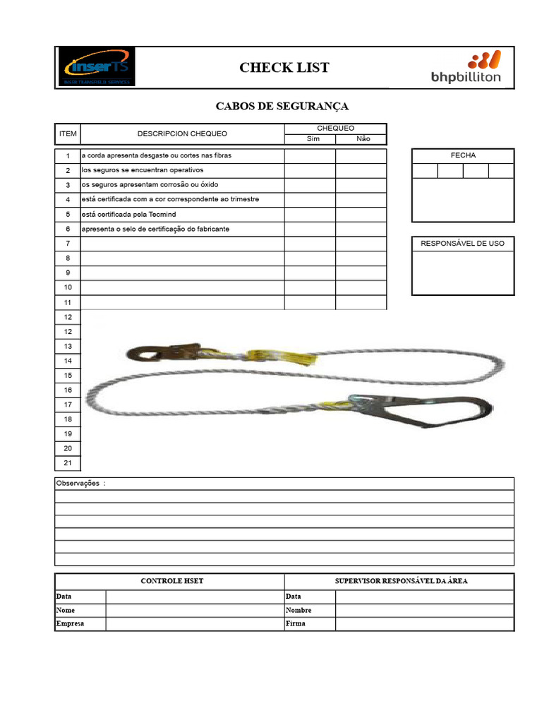 Checklist de Segurança para Cabos | PDF