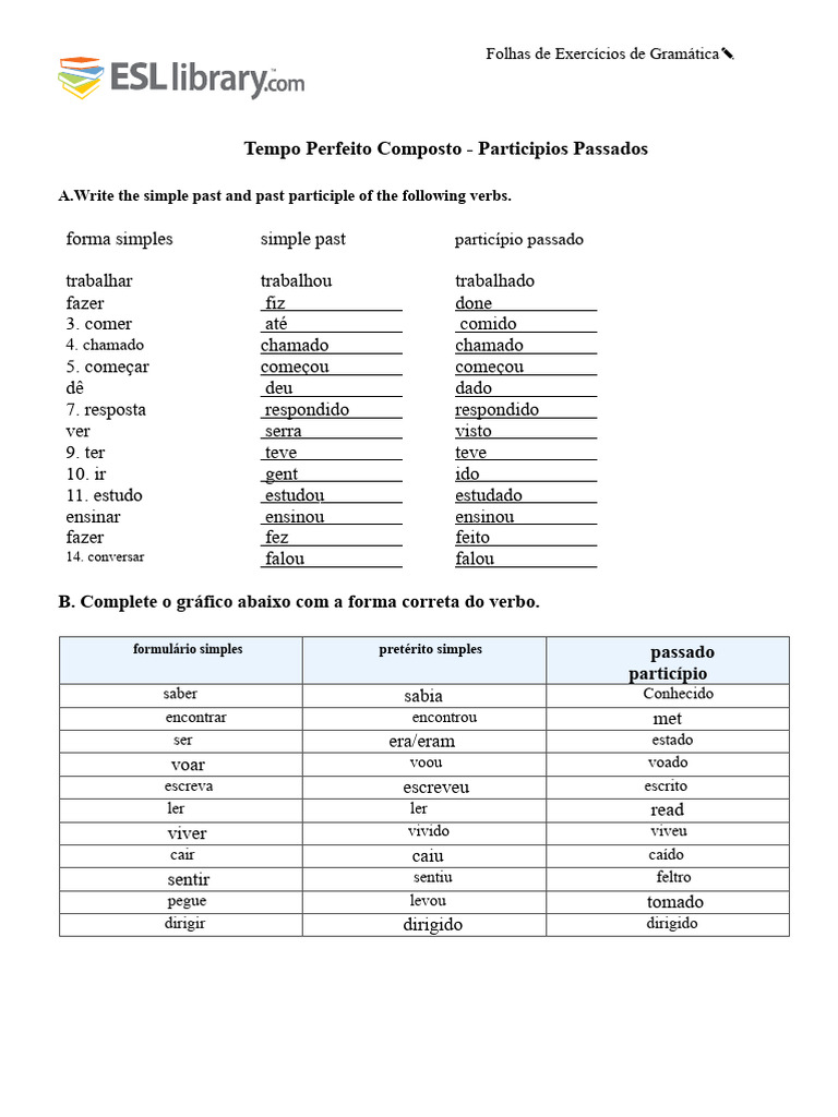 Folha de Exercícios do Presente Perfeito | PDF