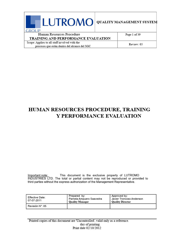 Human Resources and Training Procedure | PDF | Performance Appraisal | Human Resources