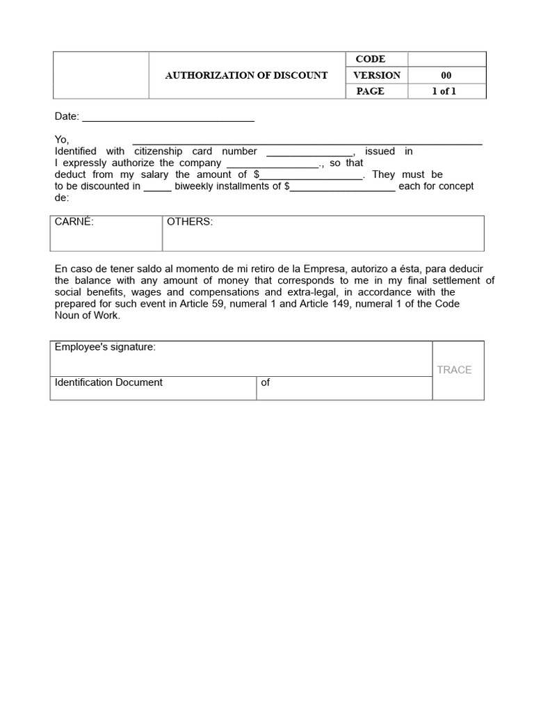 Salary Discount Authorization Form | PDF