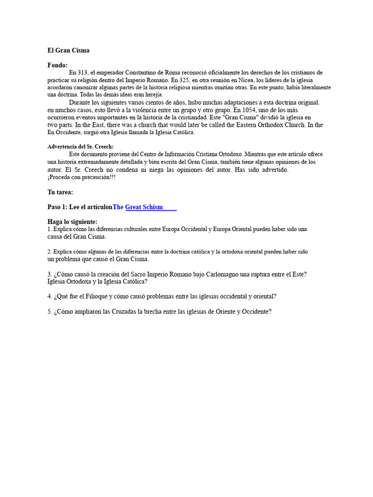 Asignación Del Gran Cisma | PDF