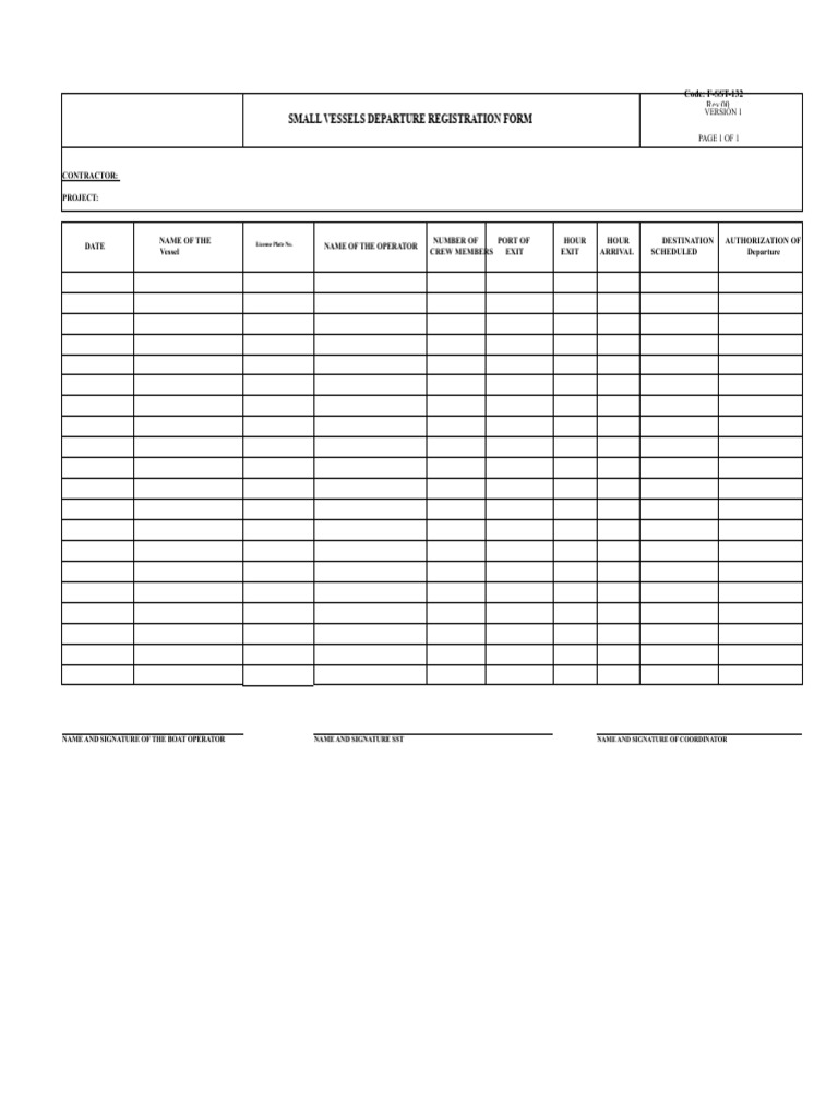 Small Vessel Departure Registration Form | PDF