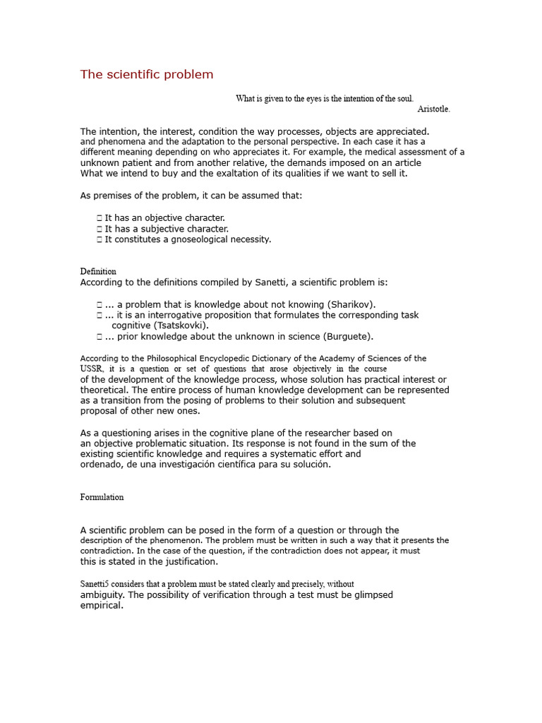 The Scientific Problem Examples | PDF | Knowledge | Down Syndrome
