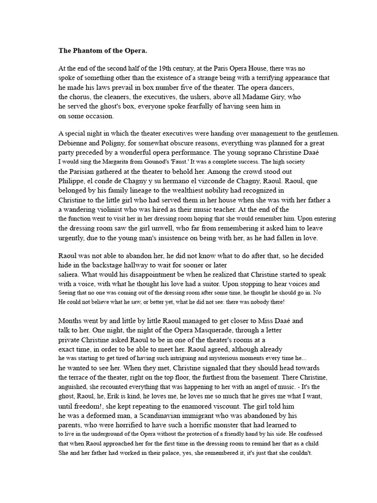 The Phantom of The Opera - SUMMARY | PDF | Erik (The Phantom Of The ...