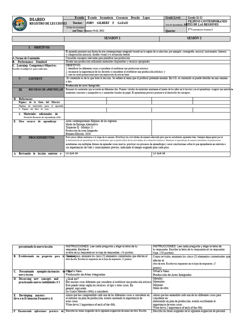Cpar Q2 DLL Semanal 7 | PDF | Aprendizaje