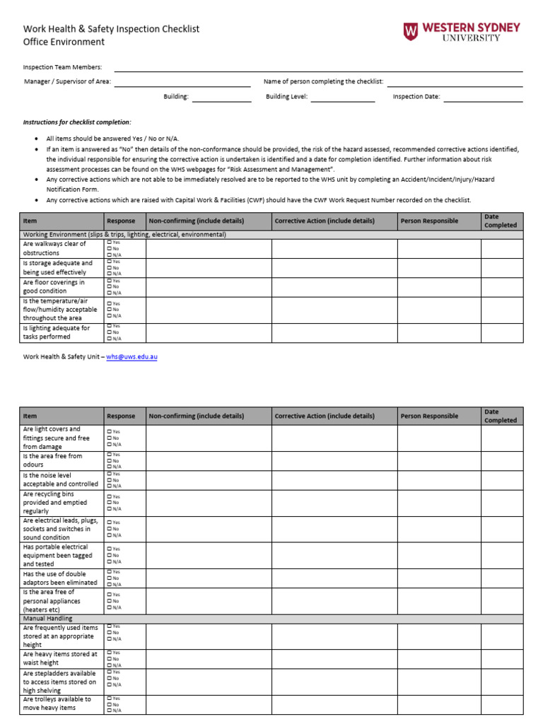 Workplace Inspection Checklist | PDF | Occupational Safety And Health | Emergency Evacuation