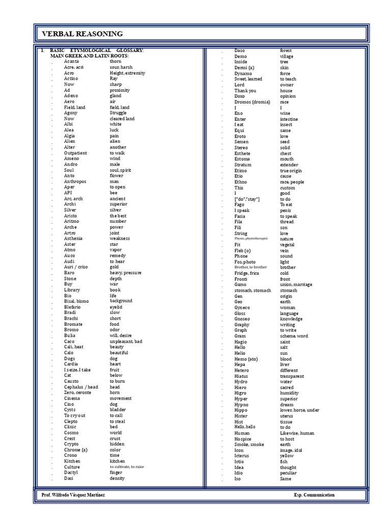 VERBAL REASONING GREEK AND LATIN WORDS.pdf | PDF