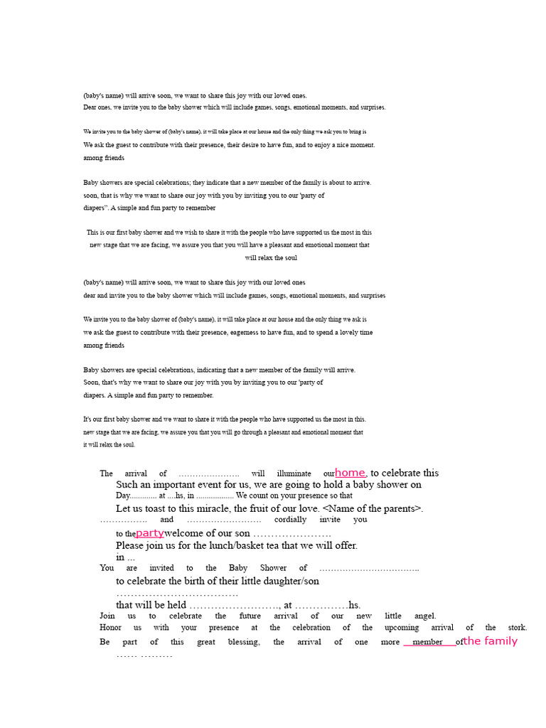 baby shower text | PDF | Infancy | Human Life Stages