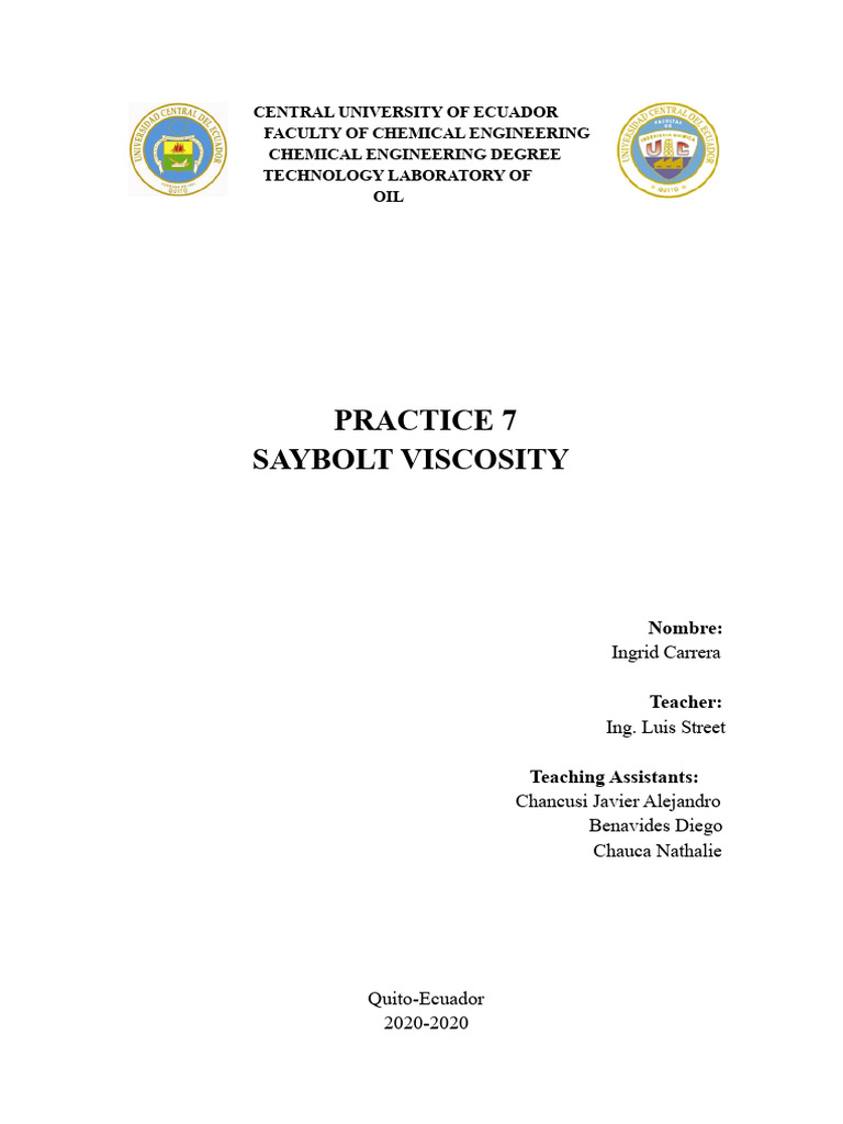 Saybolt Viscosity Measurement Lab Guide | PDF | Viscosity | Applied And ...