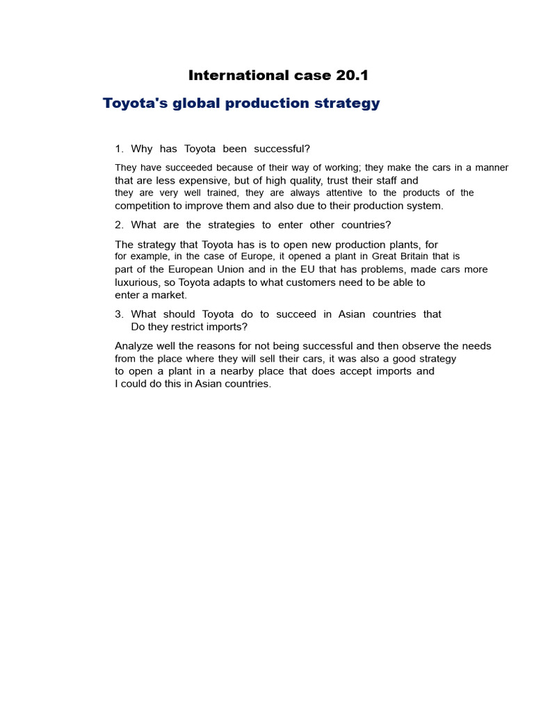 Toyota's Global Production Strategies | PDF