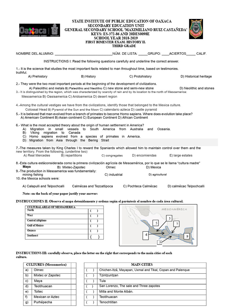1st Block Exam HISTORY II | PDF | Mesoamerica | Culture Of The Americas