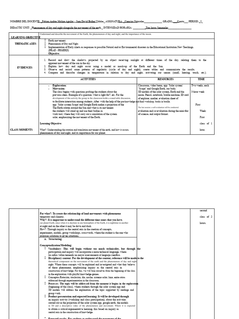 Teaching Sequence GRADE 4 | PDF | Earth | Night