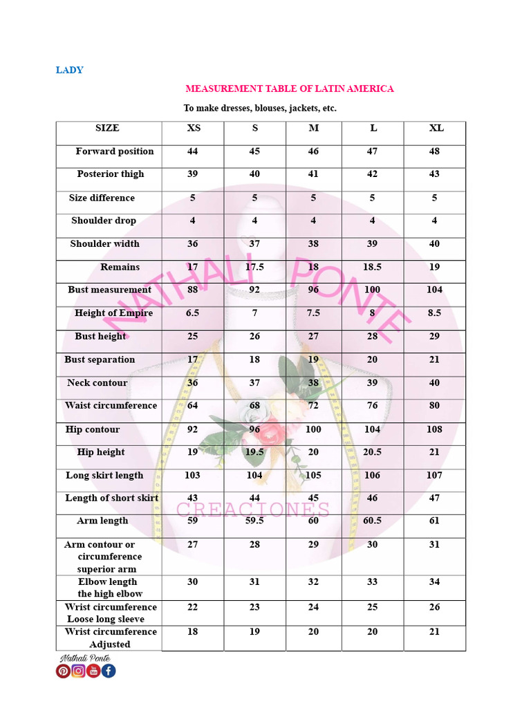 Size Measurements for Latin American Fashion | PDF