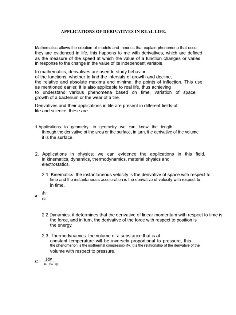 Applications of Derivatives in Real Life | PDF | Derivative | Kinematics