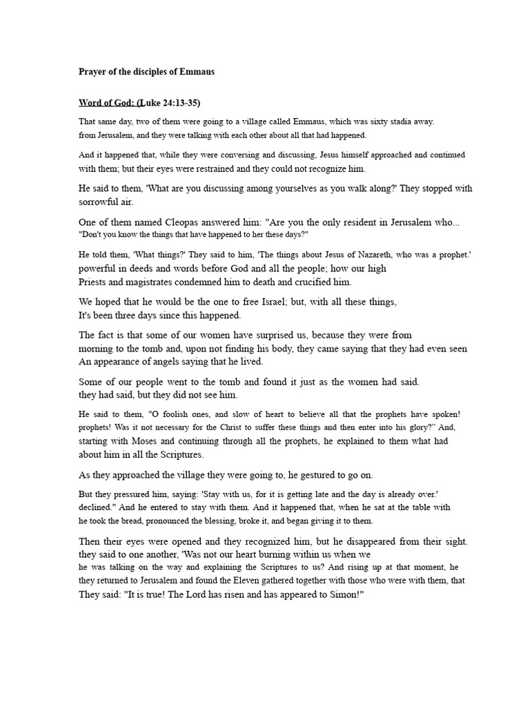 Prayer of The Disciples of Emmaus | PDF | Jesus | Disciple (Christianity)