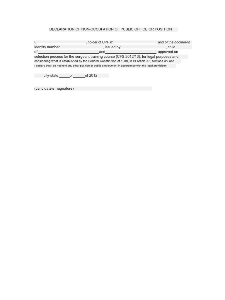 Declaration of Non-Occupation of A Public Office or Employment | PDF