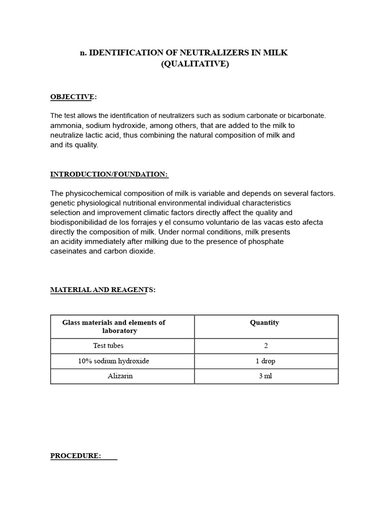 Identifying Milk Neutralizers Test | PDF | Sodium | Hydroxide
