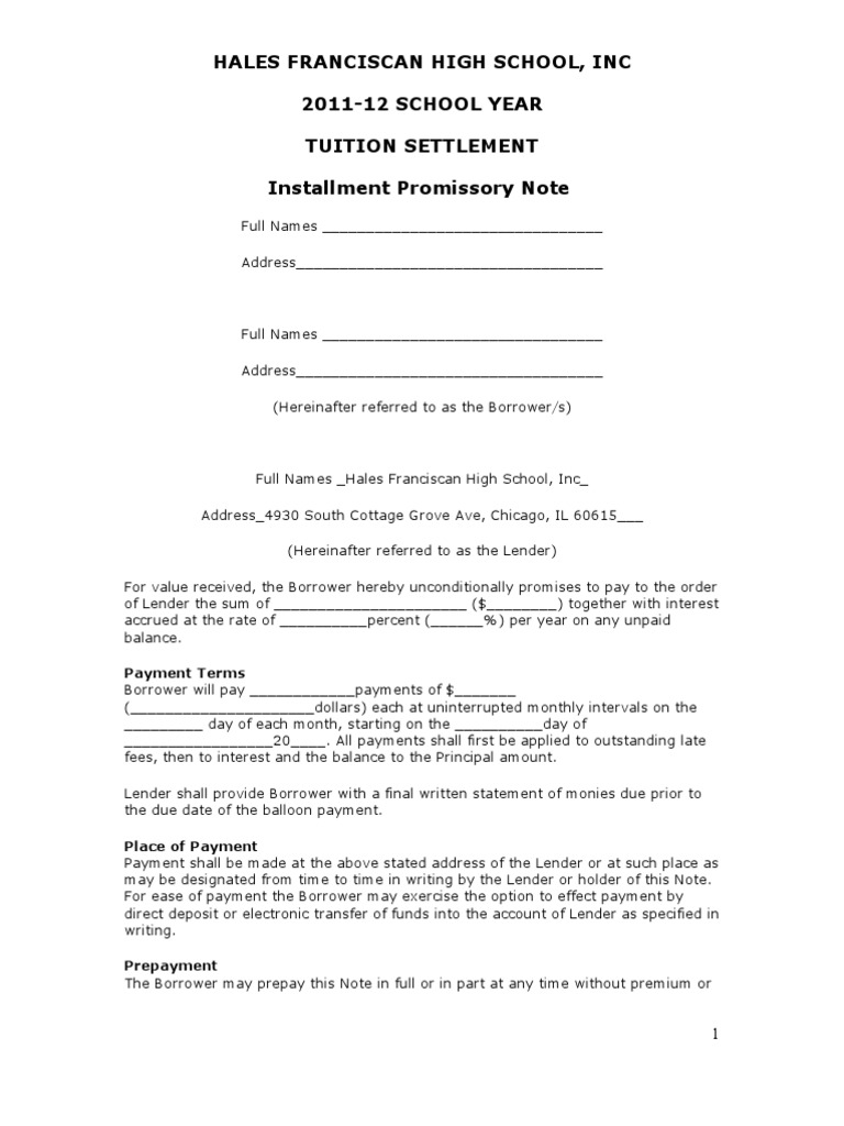 Installment Promissory Note With Balloon Payment | Interest | Bonds ...
