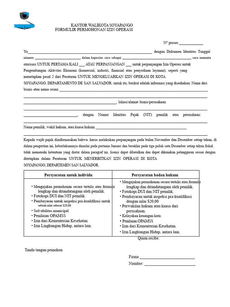 FORMULIR Izin Beroperasi 19.11.2021 - Salinan | PDF