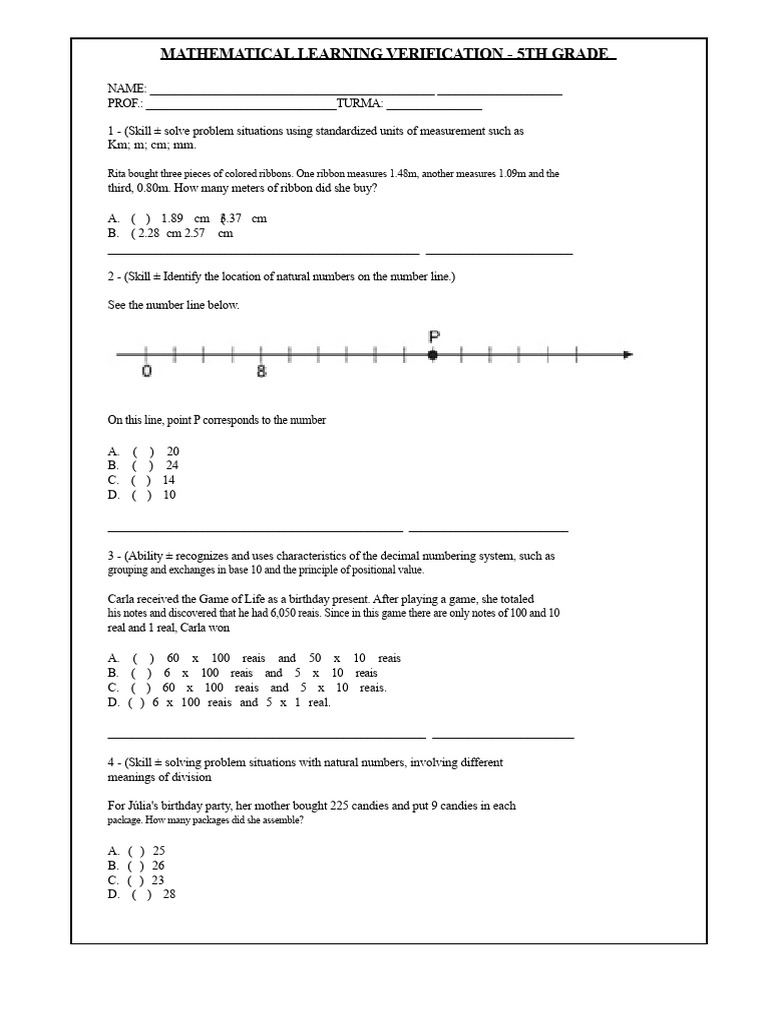 Math mock exam 5th grade | PDF | Shape | Numbers