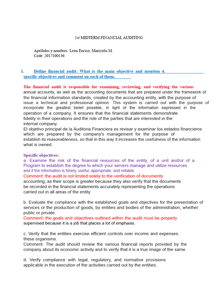 1st Partial Exam Financial Auditing | PDF | Audit | Financial Audit