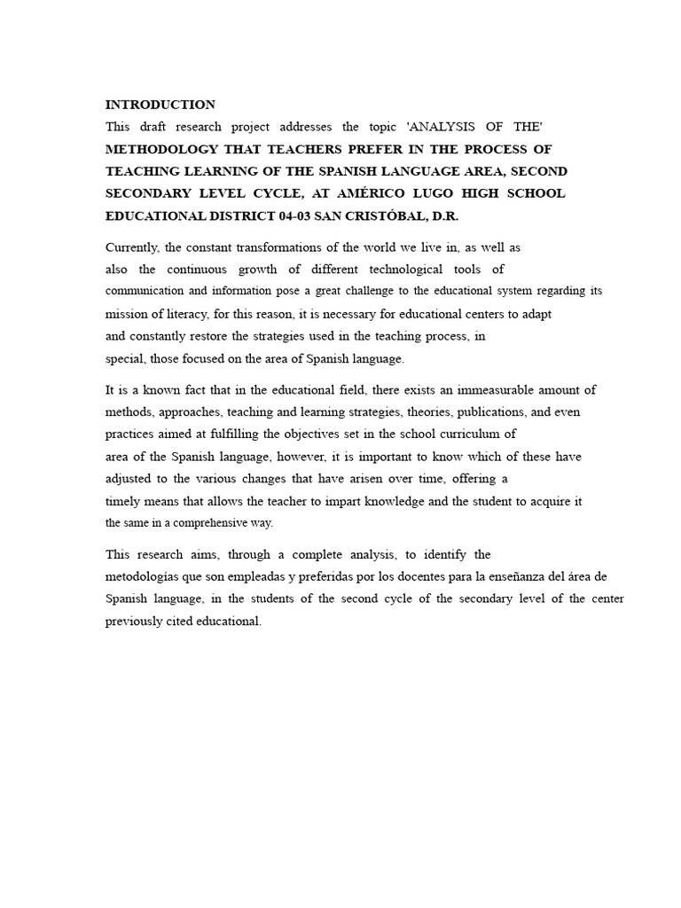 Preliminary Project Teaching of The Spanish Language | PDF ...