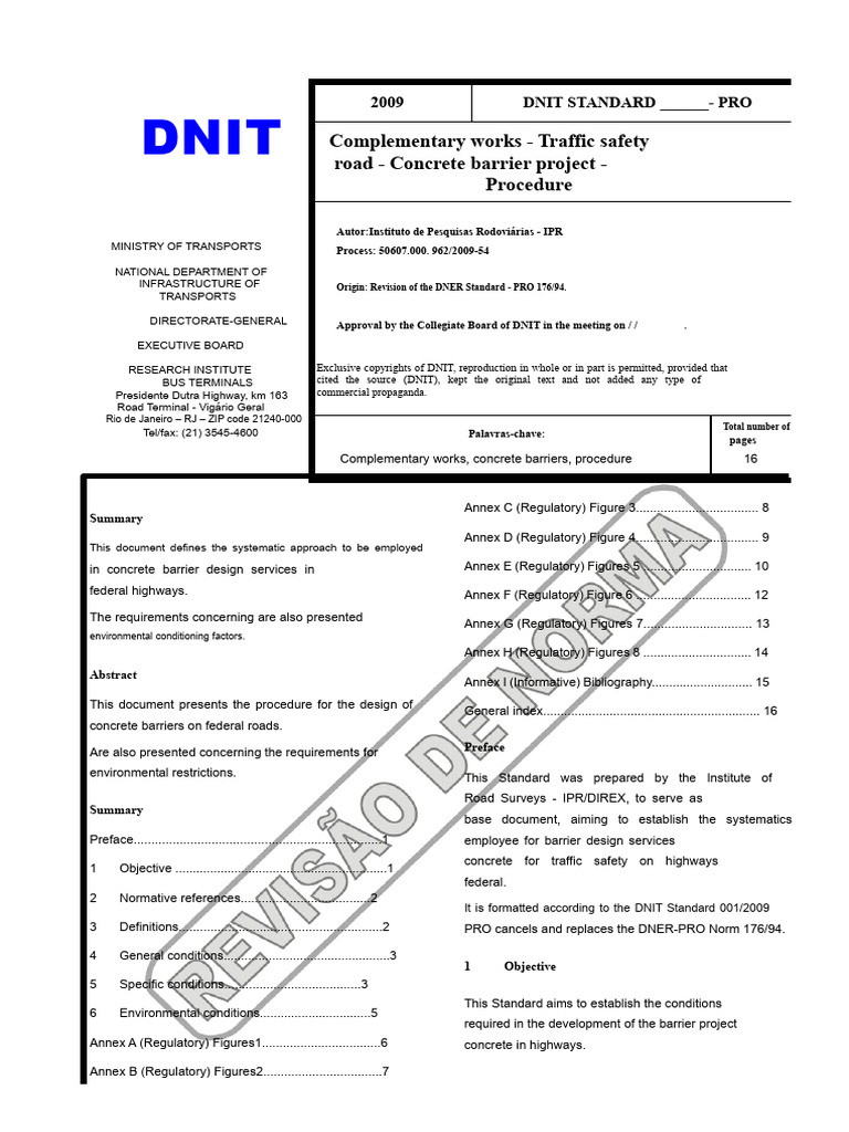 DNIT Standard Concrete Barriers Project 2009 | PDF | Concrete | Road