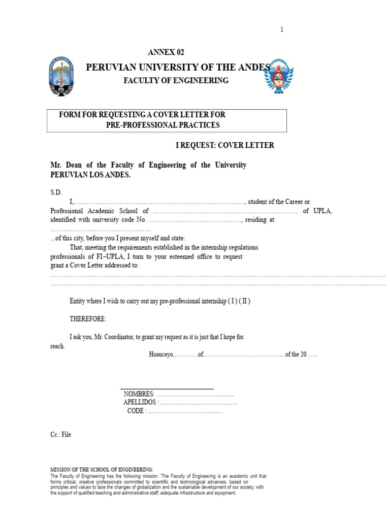 Annex 02 - Form For Requesting A Letter of Introduction For Pre-Professional Internships | PDF