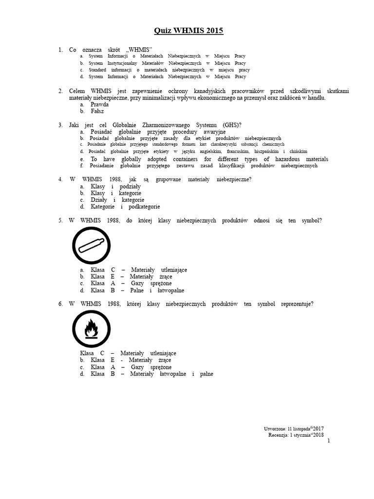 Quiz WHMIS 2015 | PDF