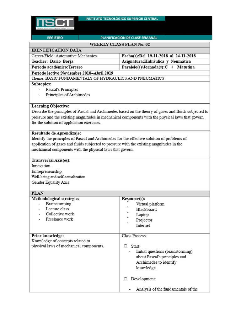 Hydraulics Lesson Plan (Example) | PDF | Hydraulics | Gases