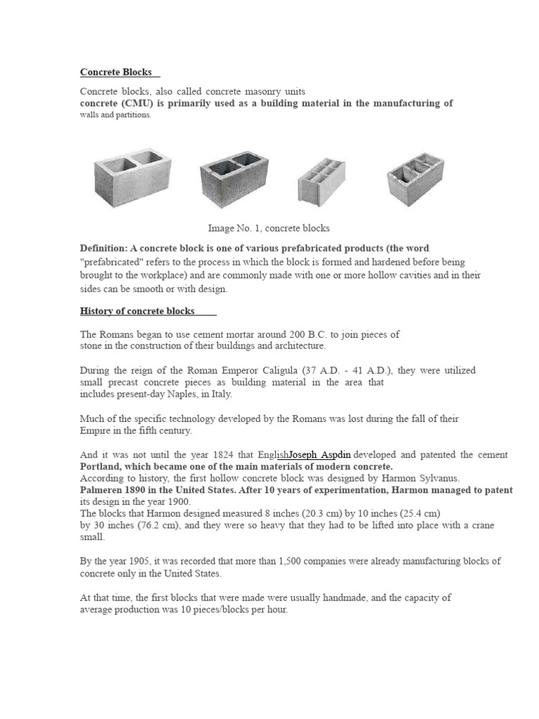Concrete Blocks: History, Types, and Production | PDF | Concrete | Cement