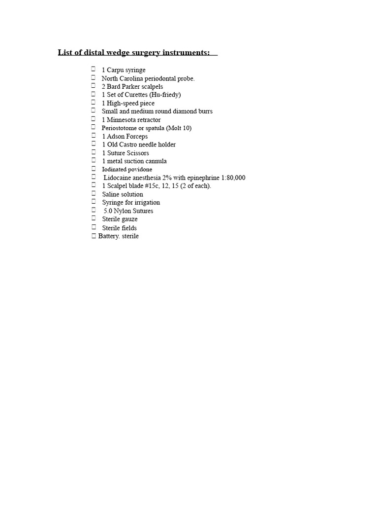 List of Distal Wedge Surgery Instruments | PDF