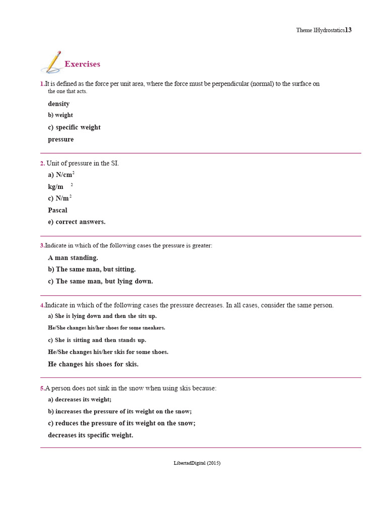 Physics II. Pressure and Pascal's Principle. | PDF | Pressure | Pascal (Unit)