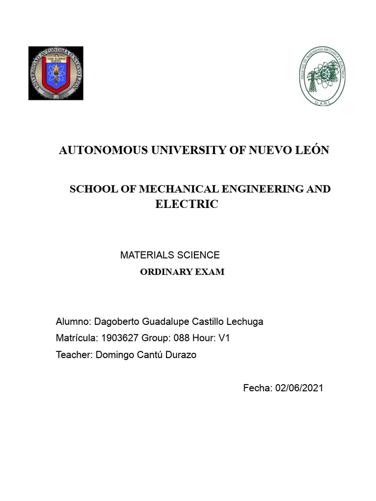Materials Science Exam Overview | PDF | Metals | Materials Science