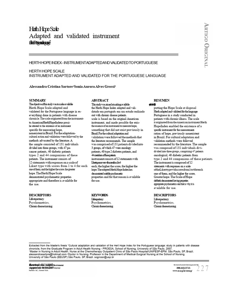 Heart Hope Scale | PDF | Validity (Statistics) | Hope