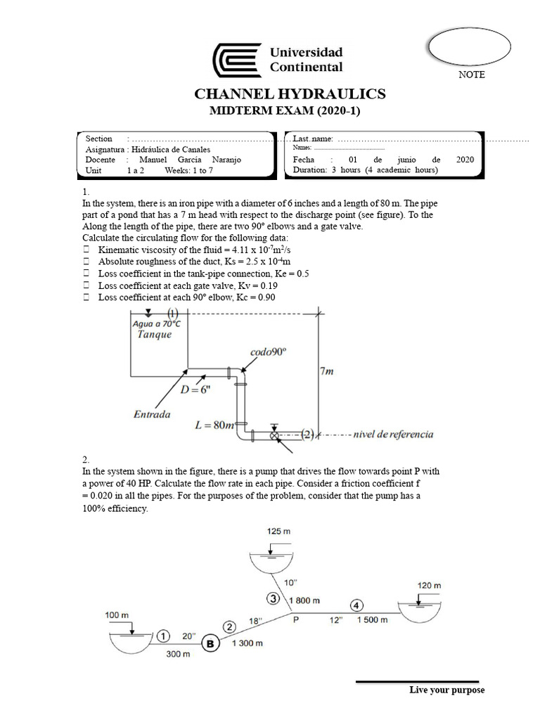 Partial exam of Channel Hydraulics - UC format (2020-1) | PDF ...
