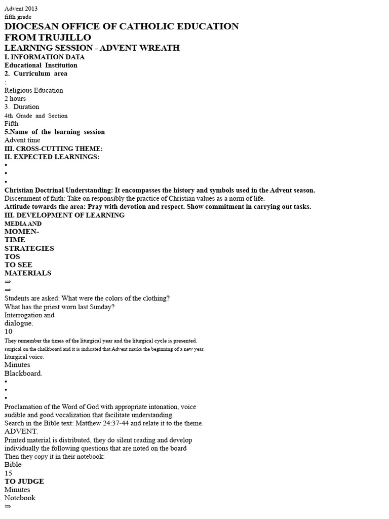 Fifth Grade Advent Session. | PDF | Advent | Bible